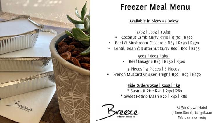 Menu at Breeze Restaurant, Langebaan