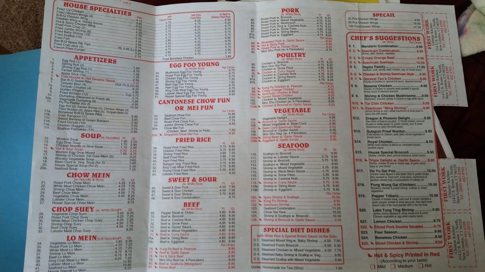 Menu at First Wok Chinese Kitchen restaurant, New London, 314 S Frontage Rd