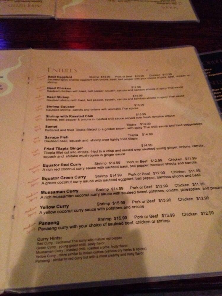 Menu at Café Equator Thai Cuisine restaurant, Metairie, Severn Ave