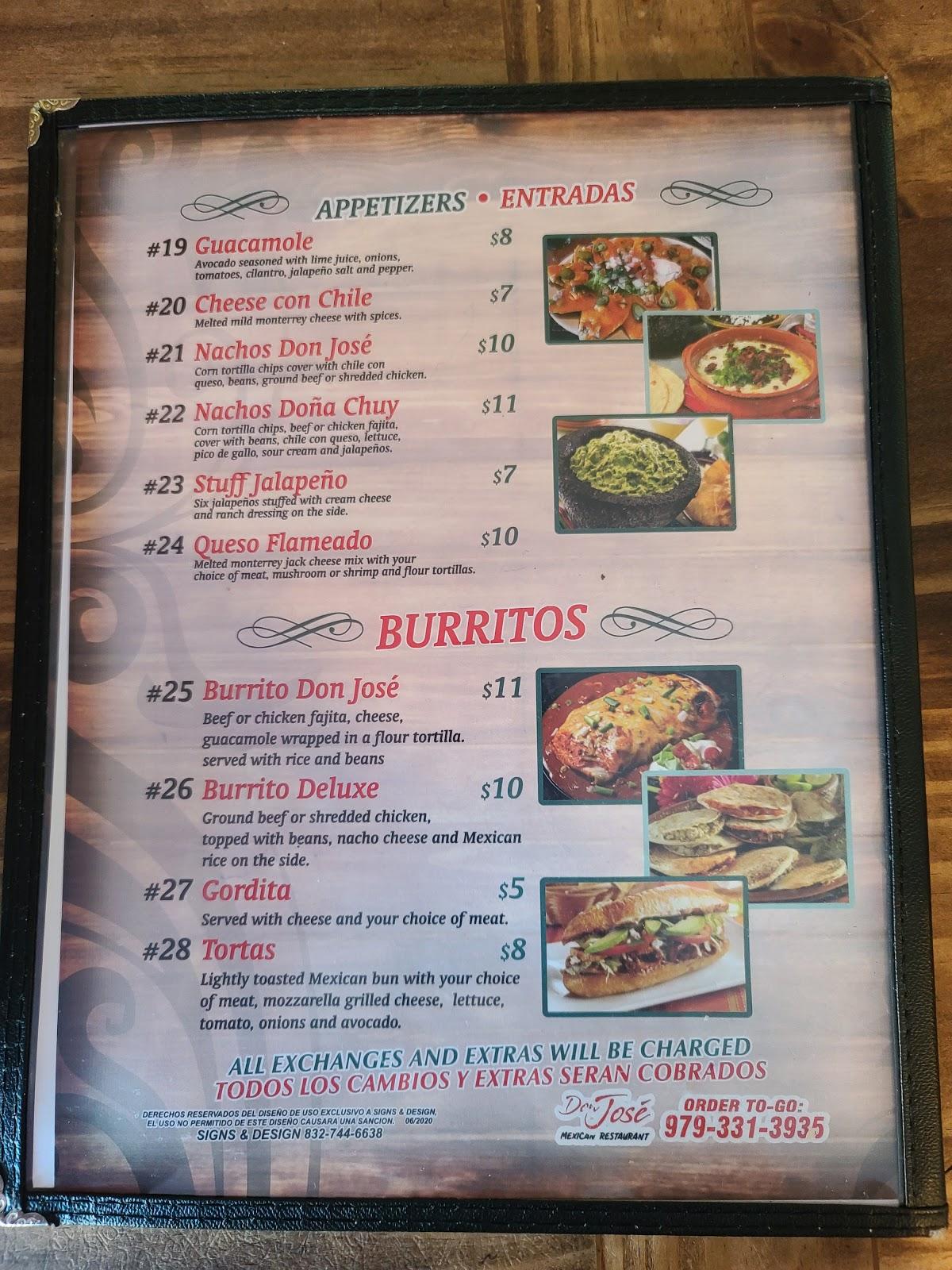 Menu at Don Jose Mexican Restaurant, Angleton