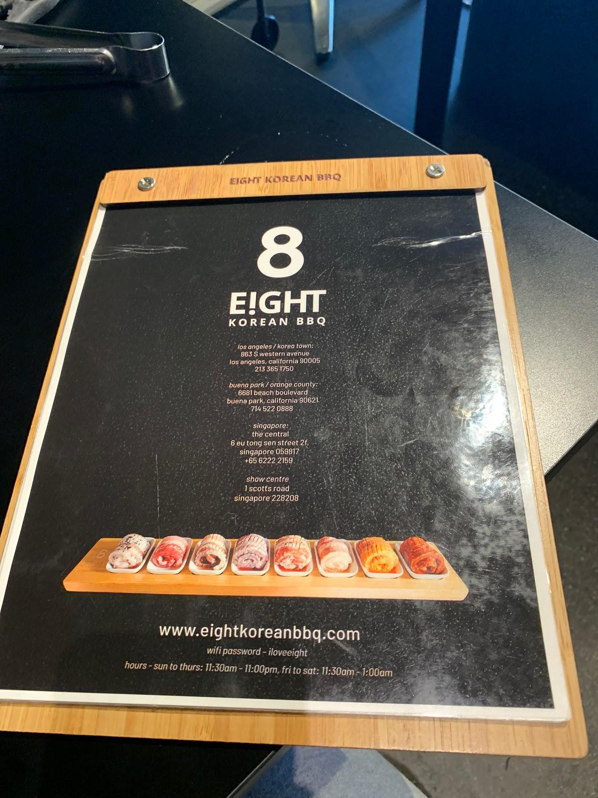 Menu at Eight Korean BBQ, Los Angeles, 863 S Western Ave