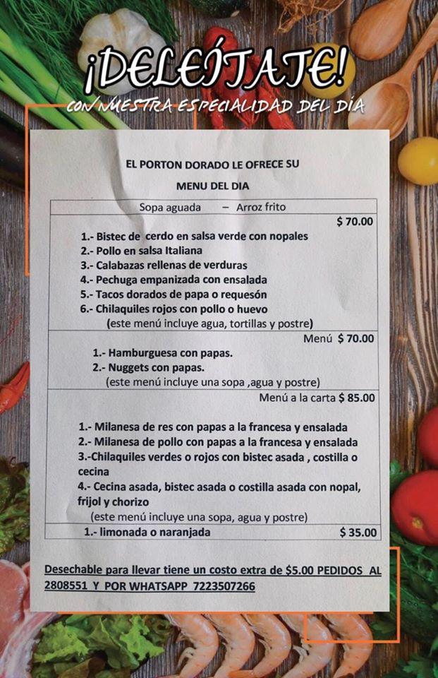 Menu at El Portón Dorado restaurant, Toluca