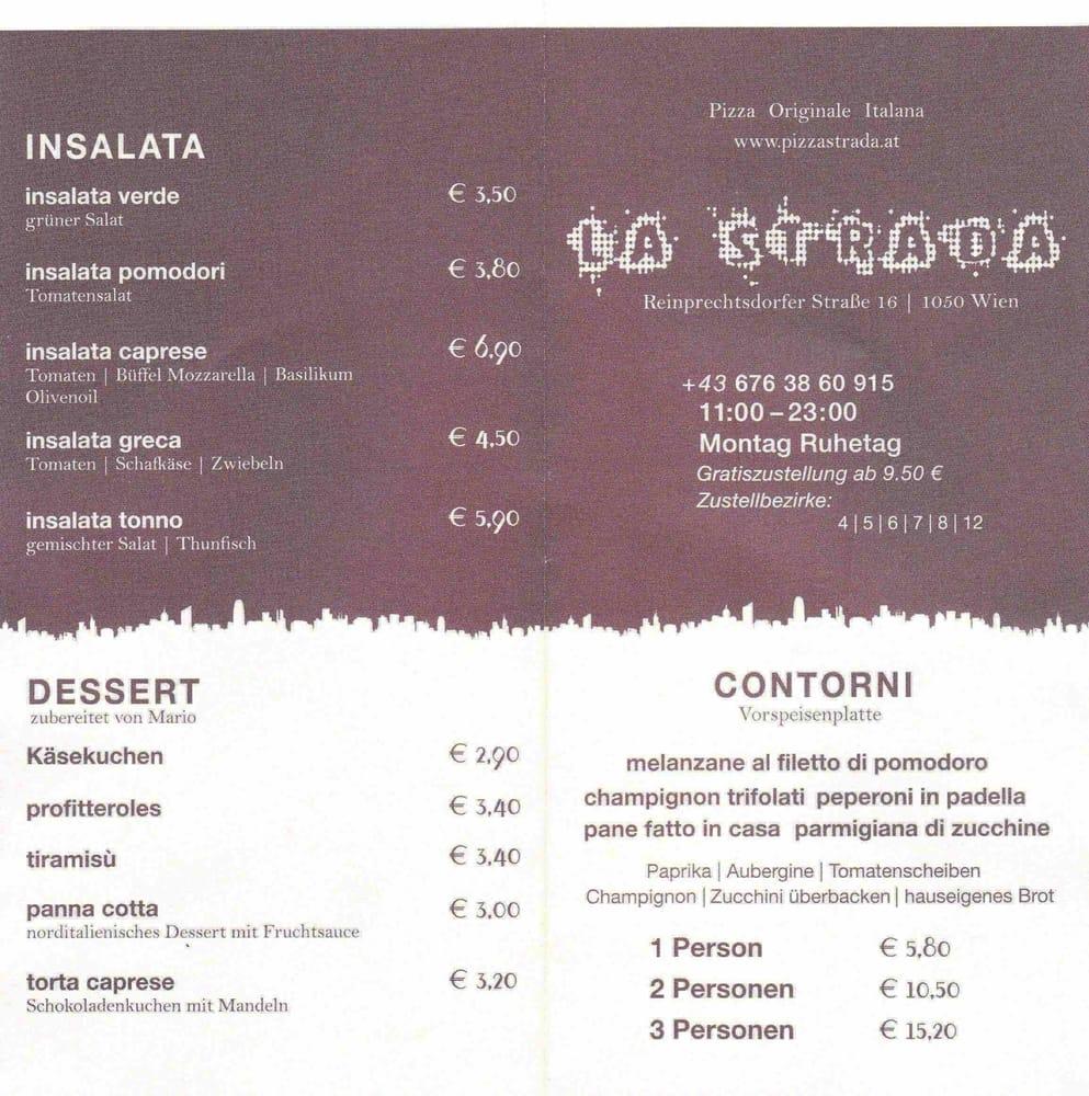 Menu at La Strada pizzeria, Vienna, Reinprechtsdorferstr. 16 Ecke Jahngasse