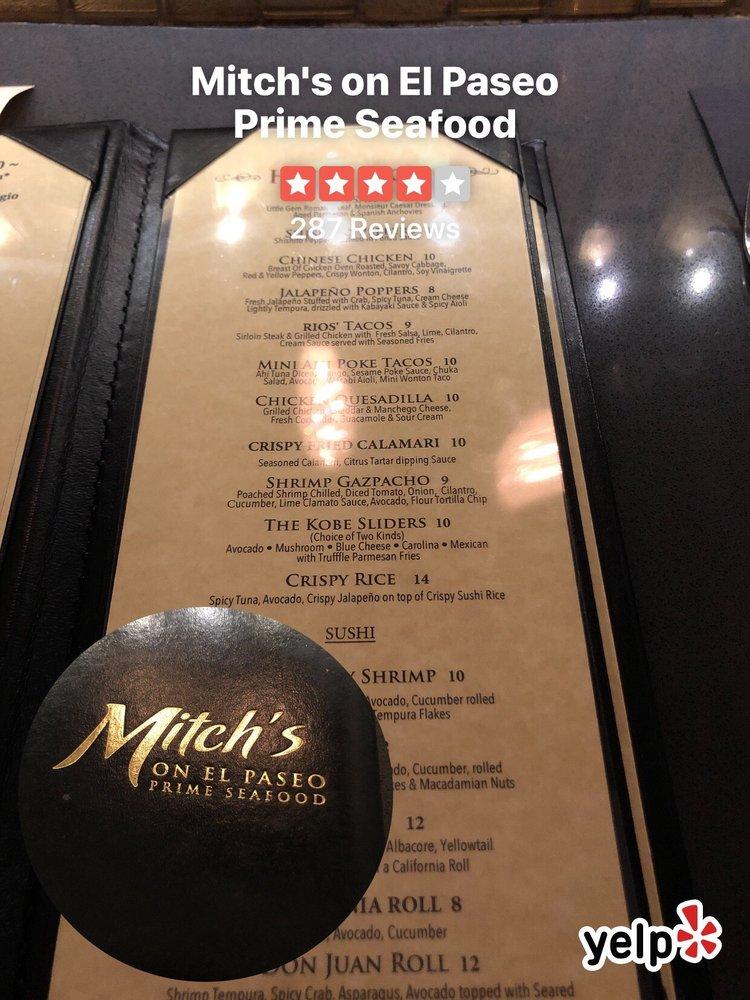 Menu at Mitch's on El Paseo Prime Seafood restaurant, Palm Desert