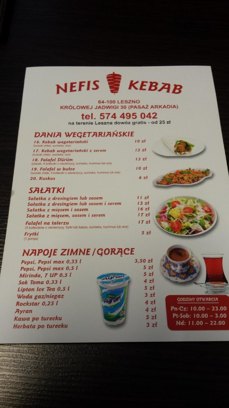Menu at NEFIS KEBAP restaurant, Leszno
