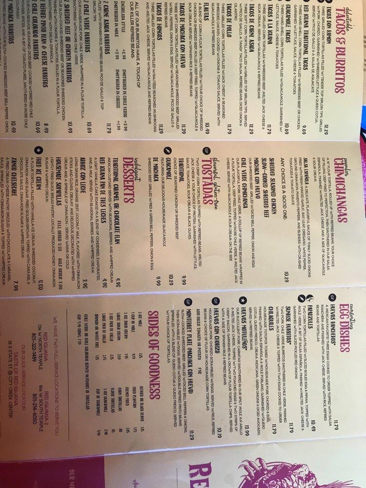 Menu at Red Iguana 2 restaurant, Salt Lake City