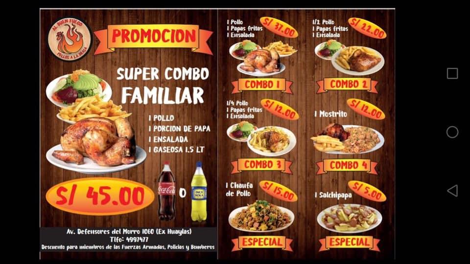 Menu at Al Buen Fuego restaurant, Chorrillos