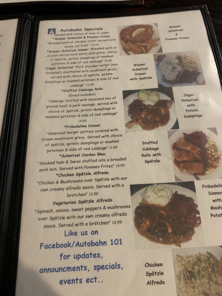 Menu at Autobahn 101 pub & bar, Lincoln City