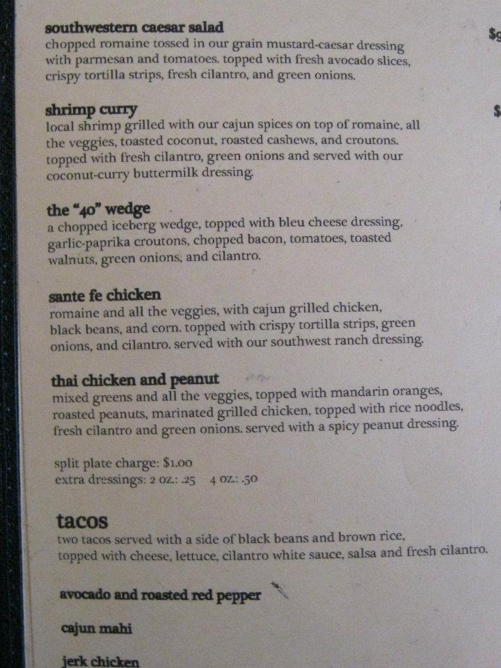 Menu at Back 40 Urban Cafe, St. Augustine