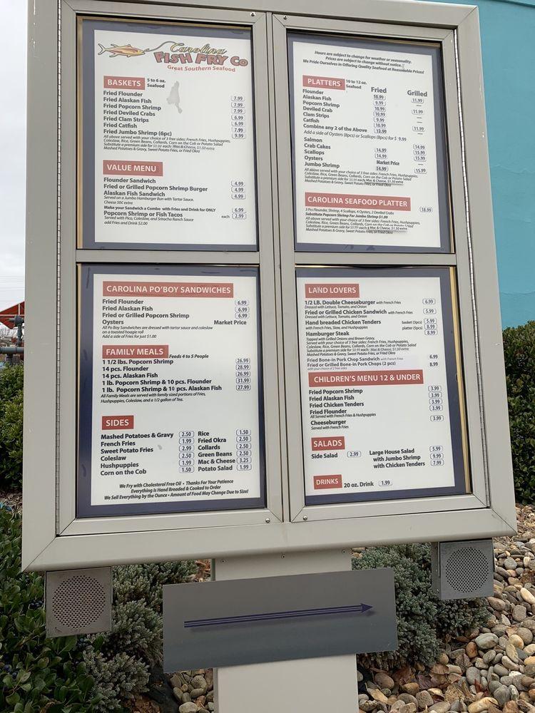 Menu at Carolina Fish Fry Co. restaurant, Greensboro