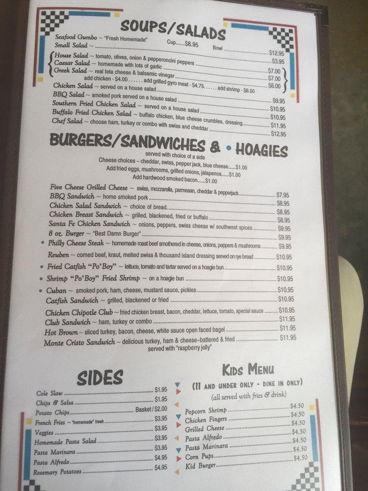 Menu at DamnYankees restaurant, Heflin