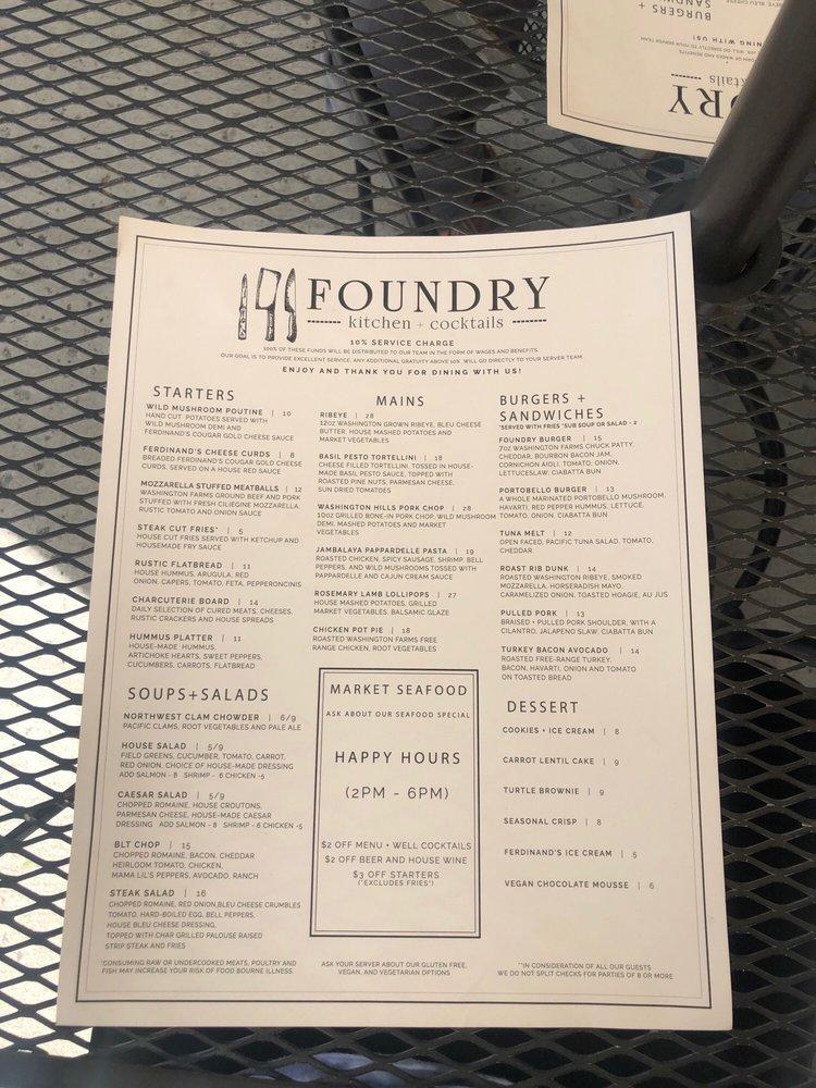 Menu at Foundry Kitchen & Cocktails pub & bar, Pullman