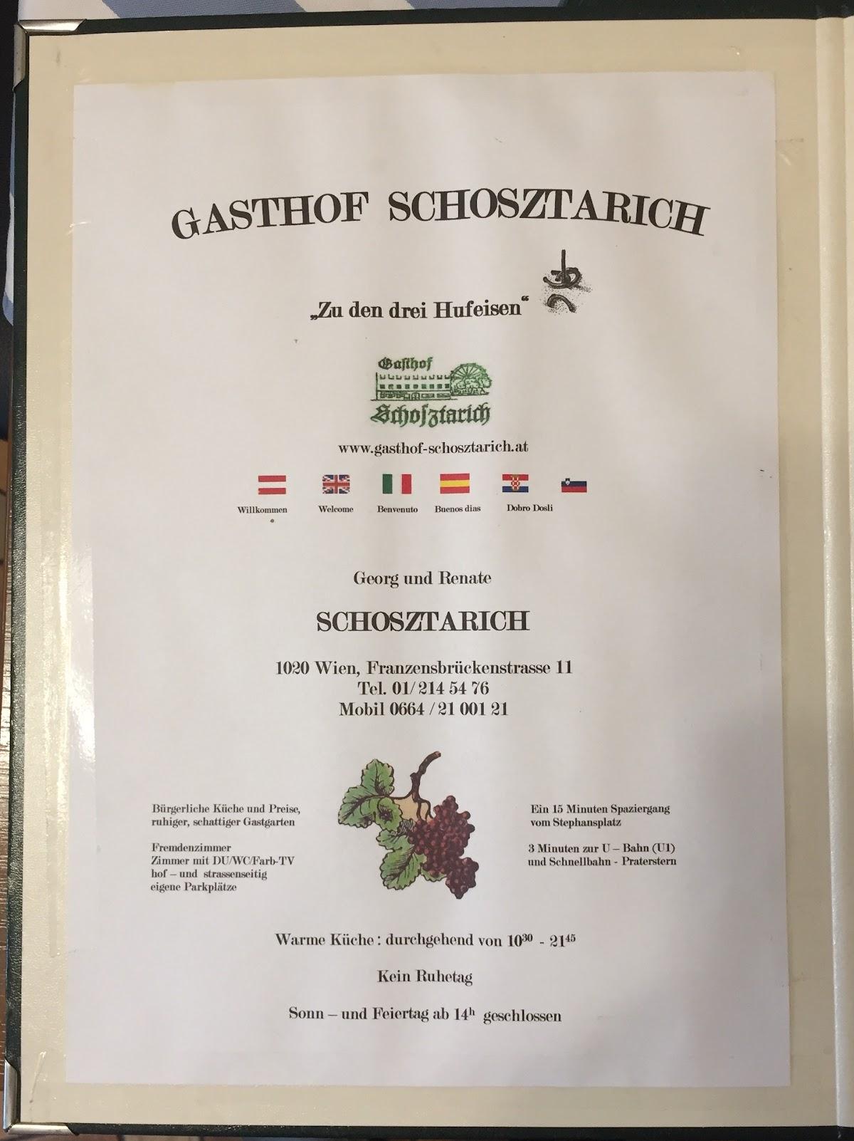 Speisekarte von Gasthof Schosztarich restaurant, Wien