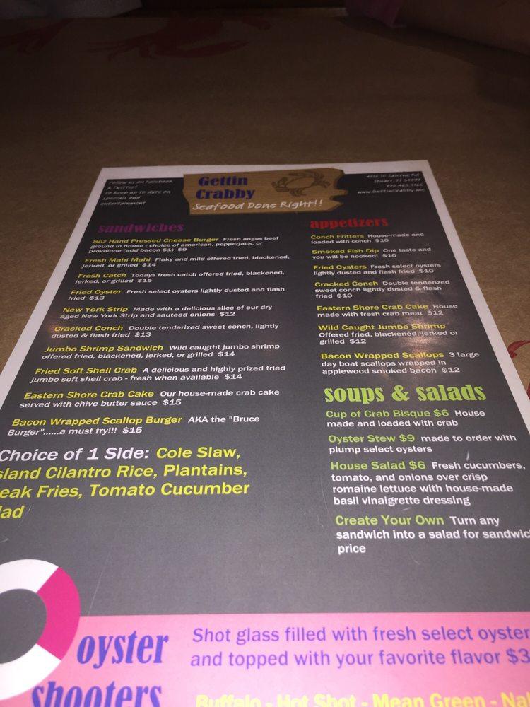 Menu at Crabbys Port Salerno restaurant, Stuart, SE Salerno Rd