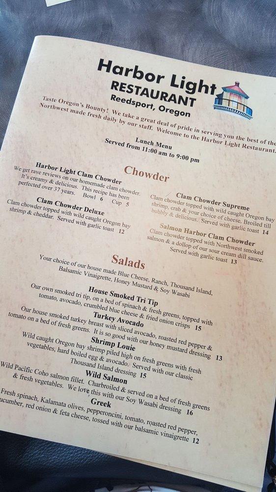 Menu at Harbor Light Restaurant, Reedsport