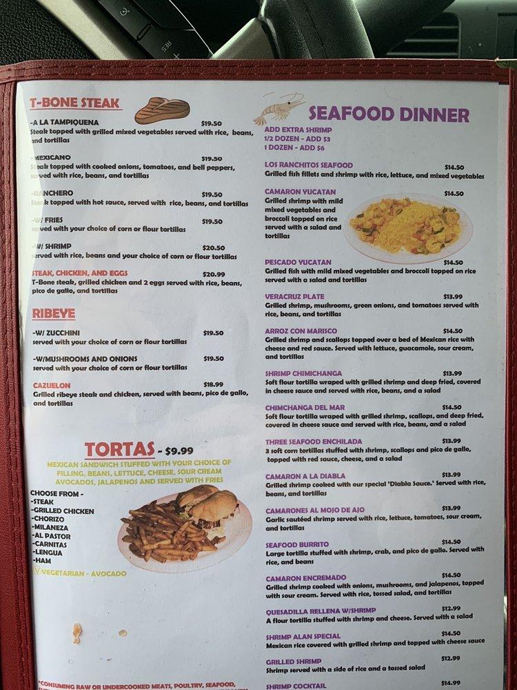 Menu at Los Ranchitos Mexican Restaurant, Geneseo