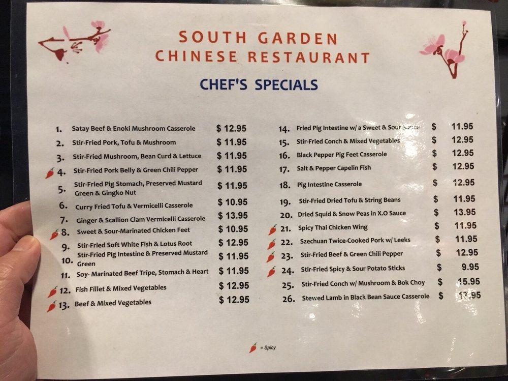 Menu at South Garden Chinese Restaurant, Miami