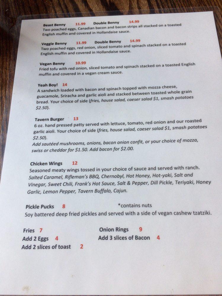 Menu at Tavern on Whyte pub & bar, Edmonton