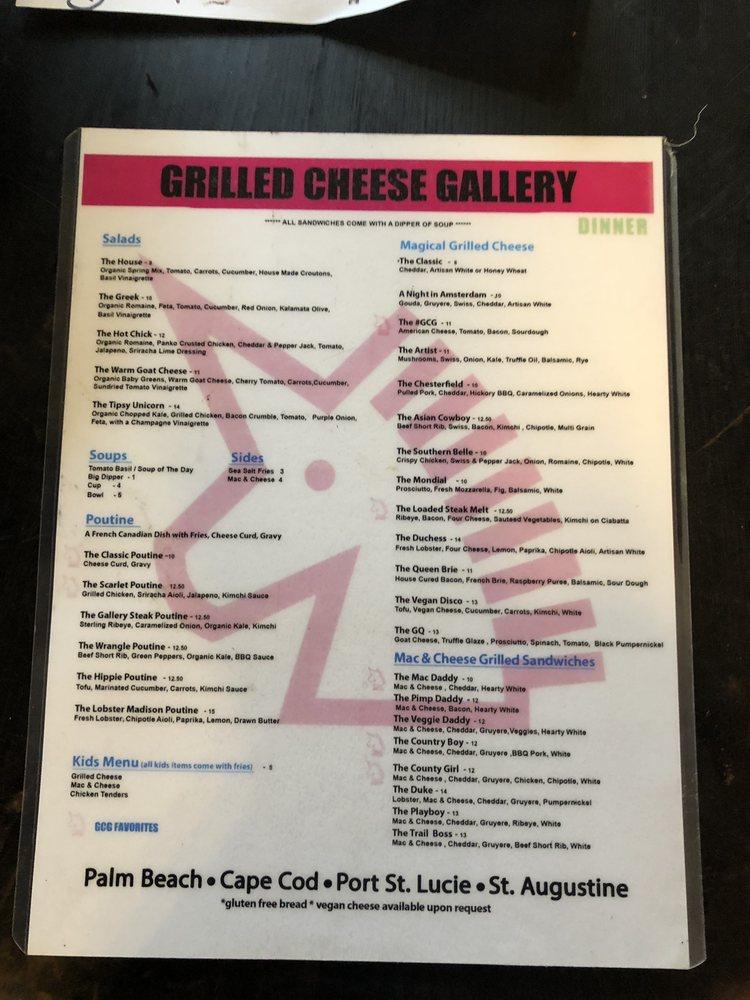 Menu at Grilled Cheese Gallery restaurant, St. Augustine