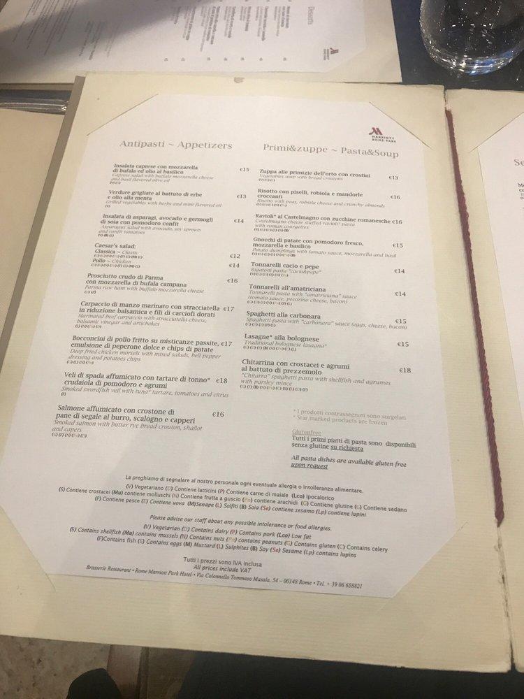 Menu da La Brasserie ristorante, Roma, Via Colonnello Tommaso Masala
