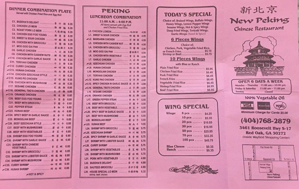 Menu at New Peking Restaurant, Atlanta