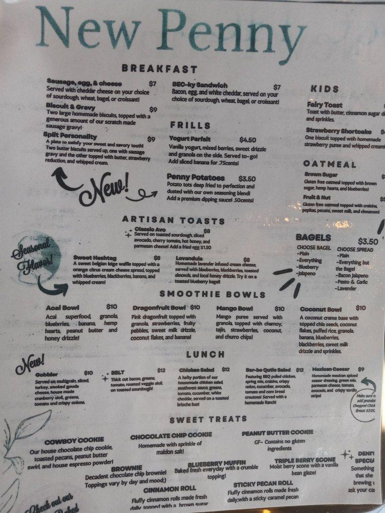 Menu at New Penny Cafe, Avondale