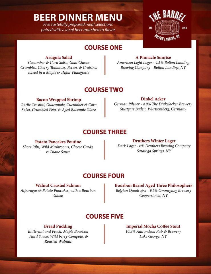 Menu at The Barrel, Bolton