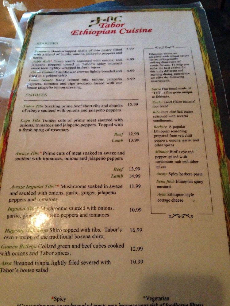 Menu at Abugida Ethiopian Cuisine and Cafe, Woodbridge