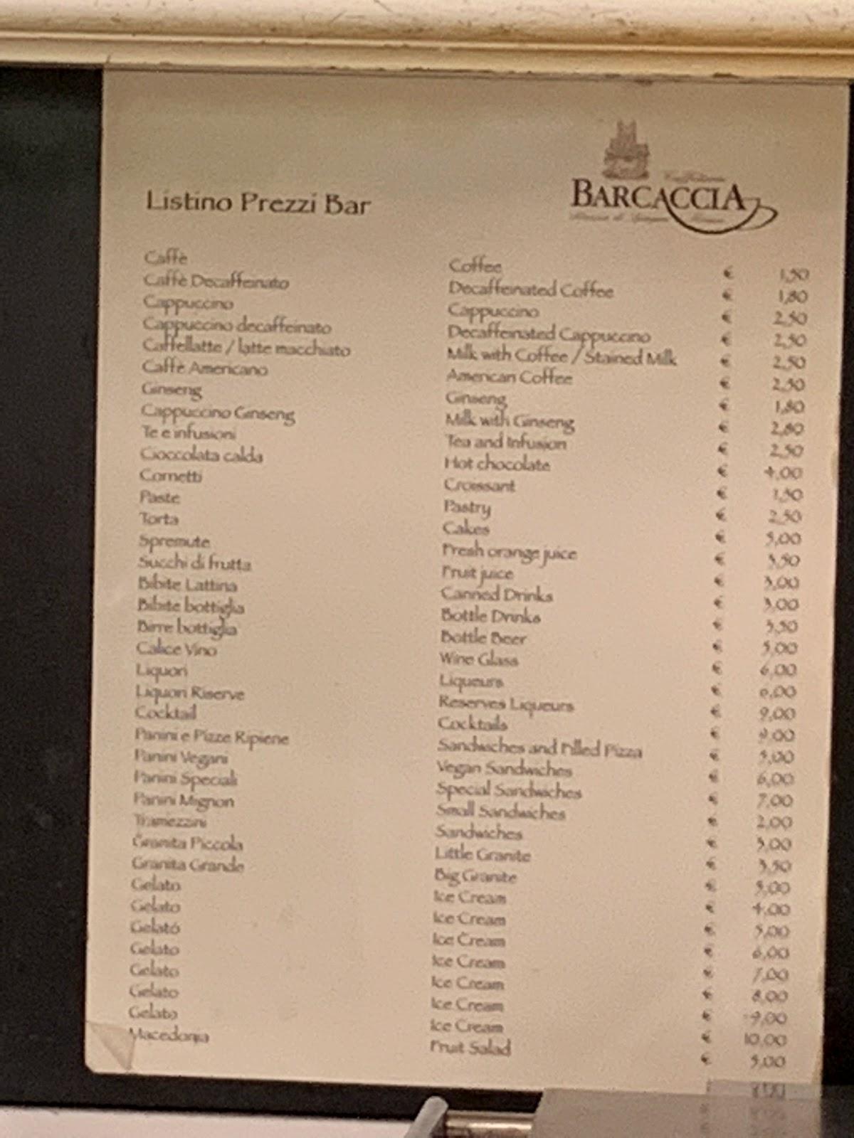 Menu at Don Nino desserts, Rome, Piazza di Spagna