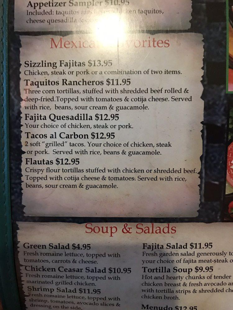 Menu at Don Pedro's Family Mexican restaurant, Williston