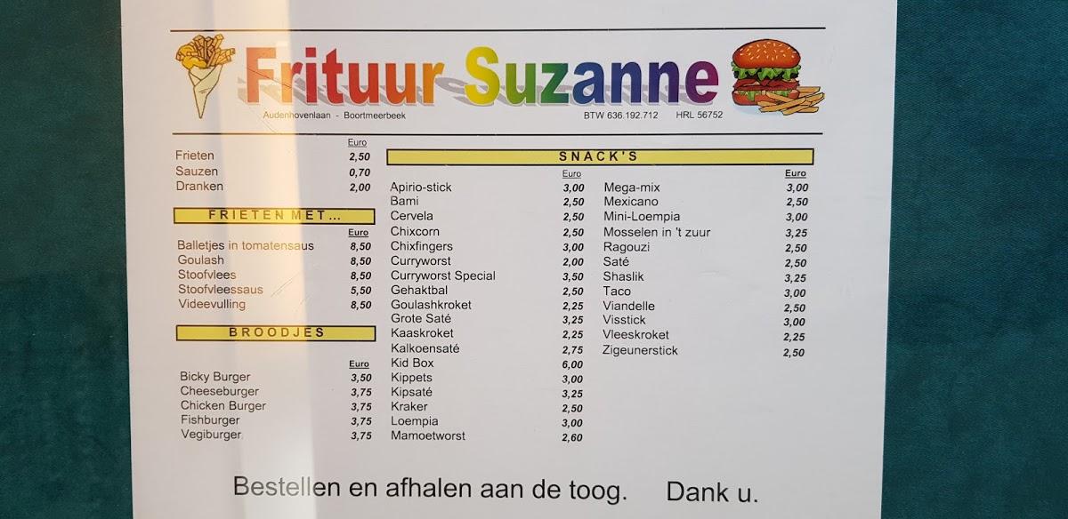 Menu at Frituur Suzanne, Boortmeerbeek