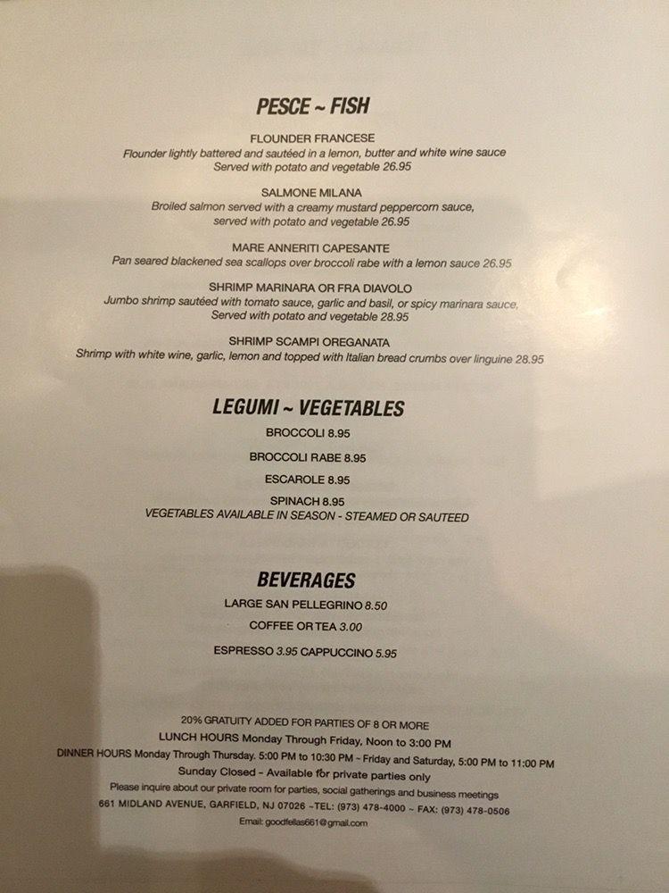 Menu at Goodfellas Ristorante restaurant, Garfield