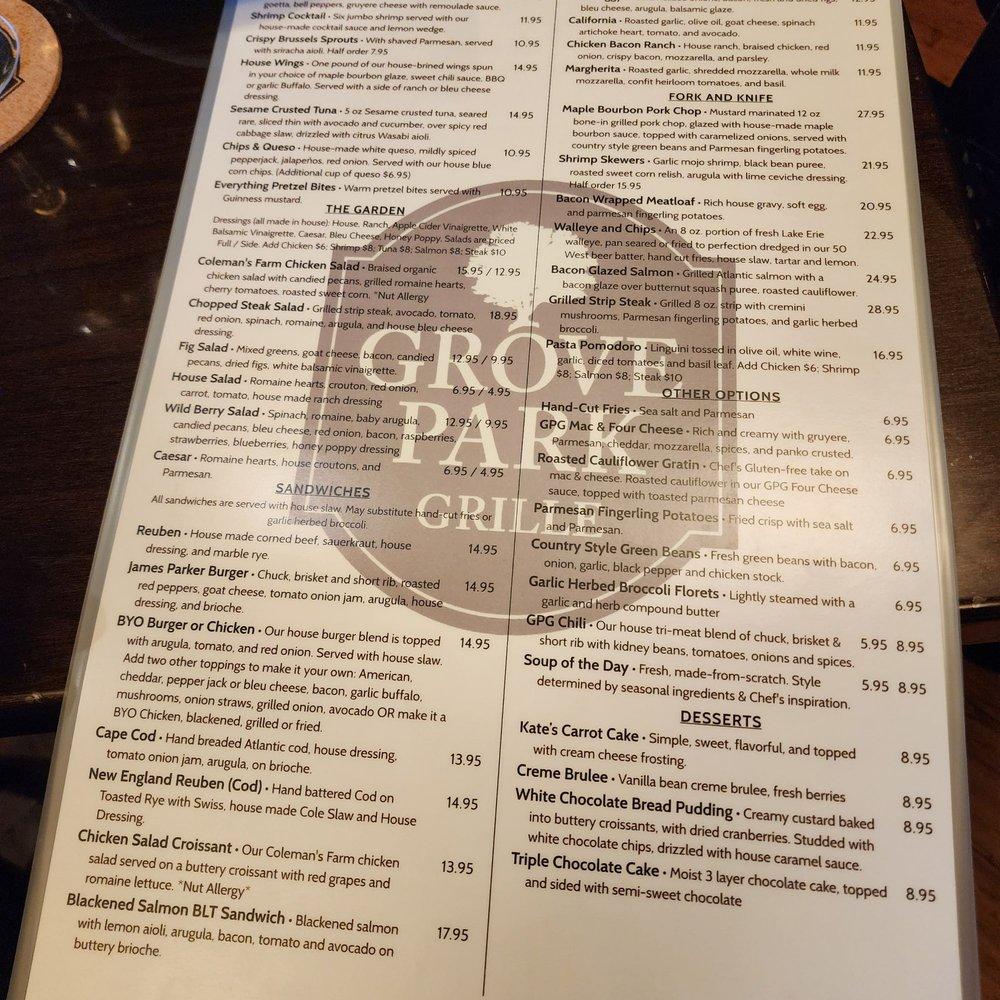 Menu at Grove Park Grille pub & bar, Cincinnati