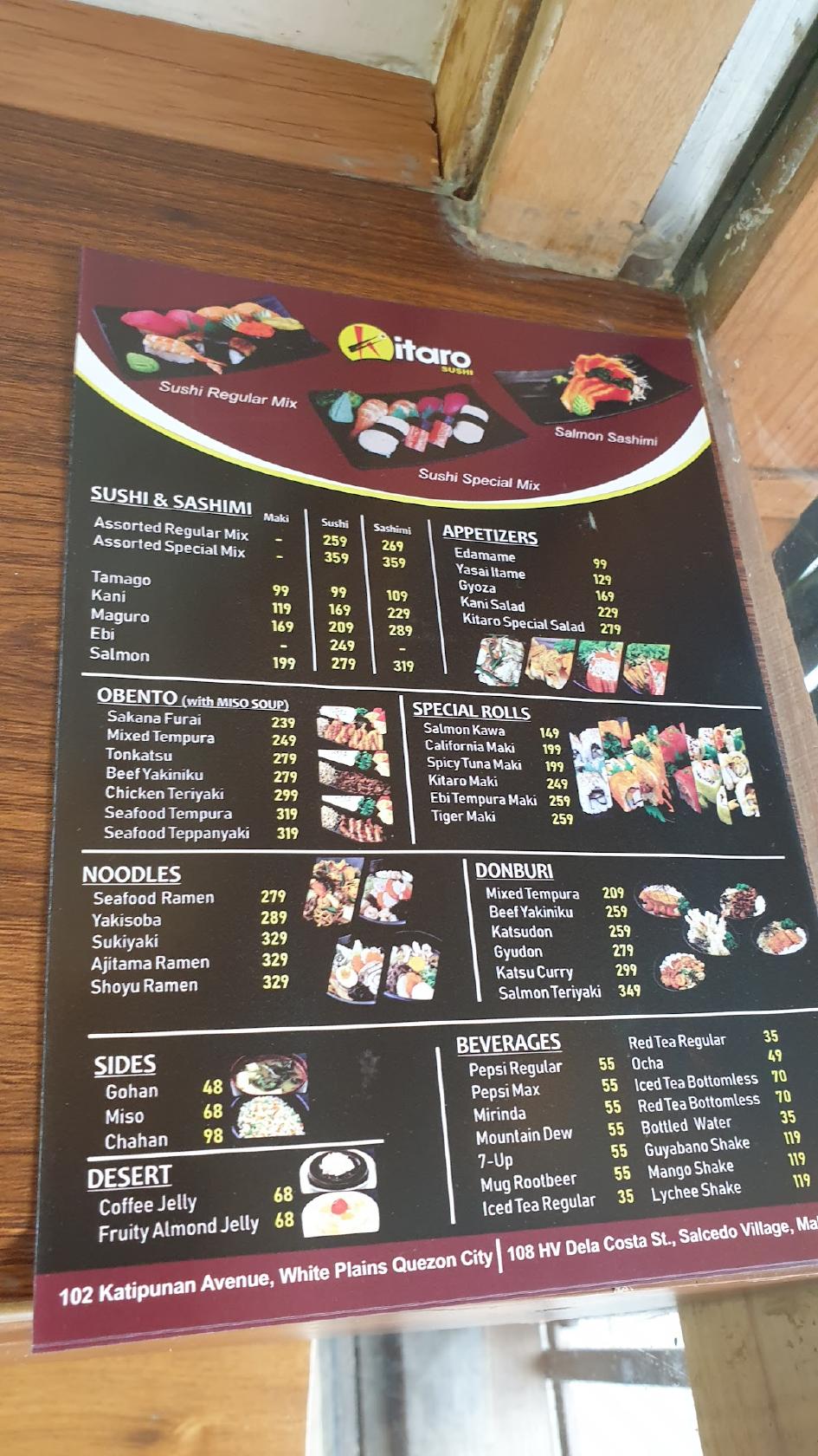 Menu at Kitaro sushi Whiteplains restaurant, Quezon City, 1800 ...