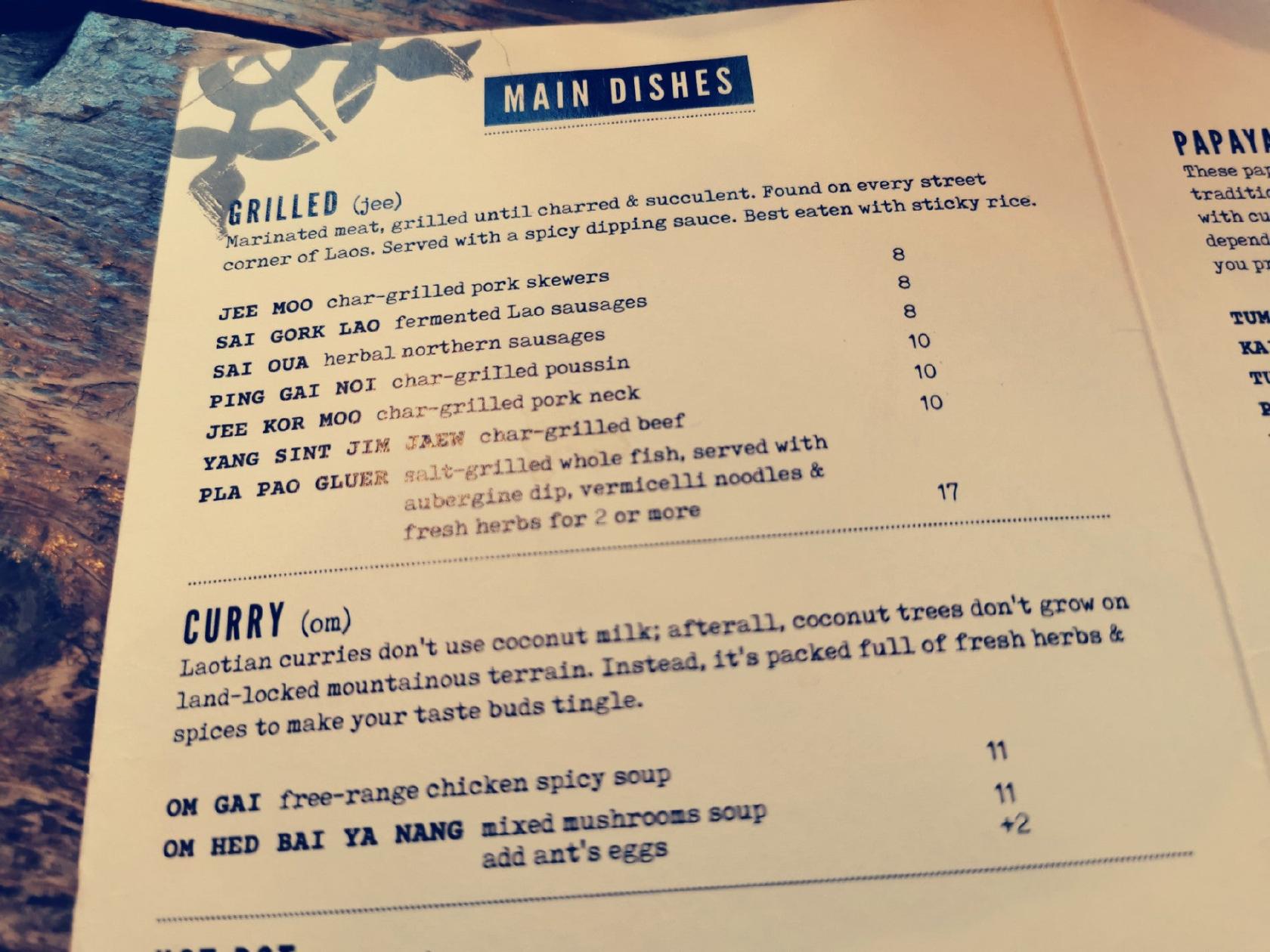 Menu at Lao Café restaurant, London, 60 Chandos Pl