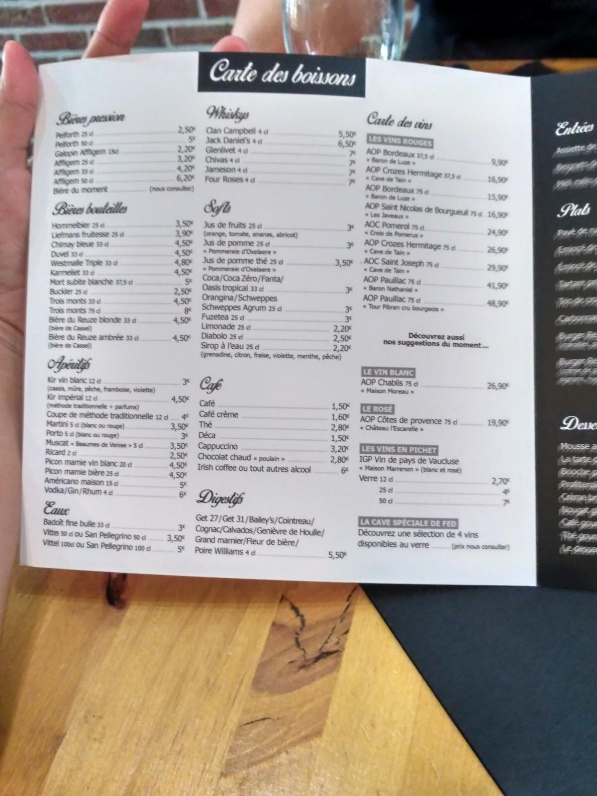 Menu au Le Resto de Fed restaurant, Cassel