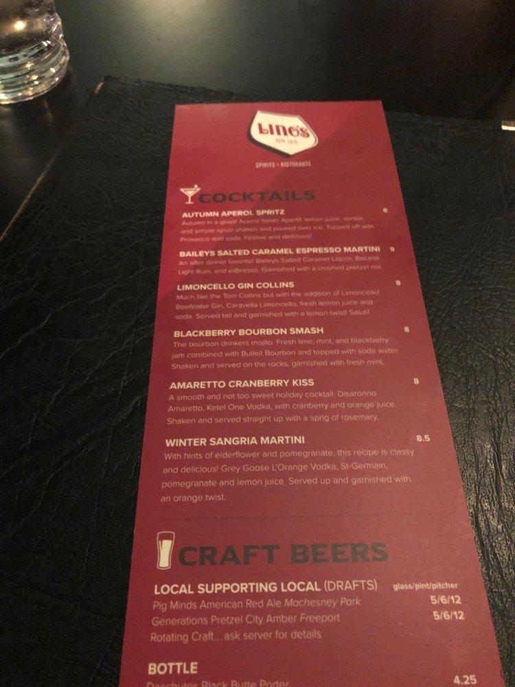 Menu at Lino's pizzeria, Rockford
