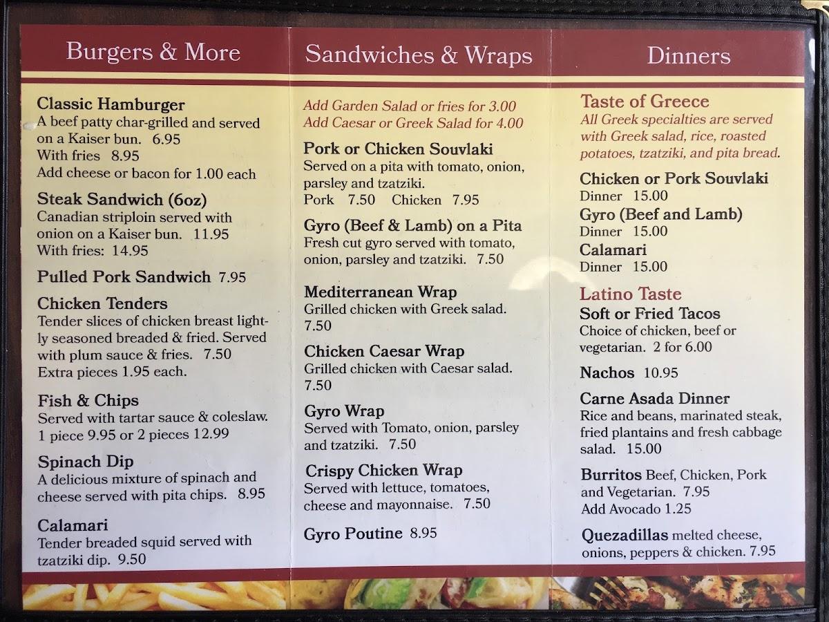 Menu at Melina's Grill restaurant, Baden