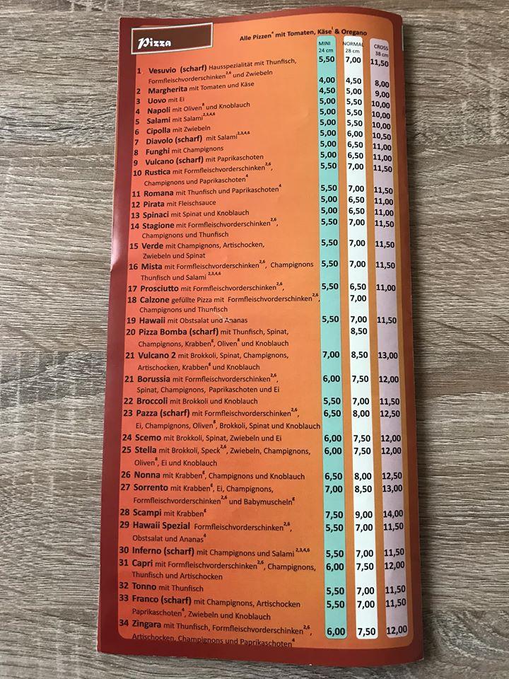 Carta de Pizzeria Vulcano, Erkelenz, Hauptstraße 3