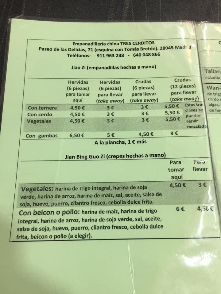 Menu at Empanadillas "Los Tres Cerditos" restaurant, Madrid, Paseo de ...