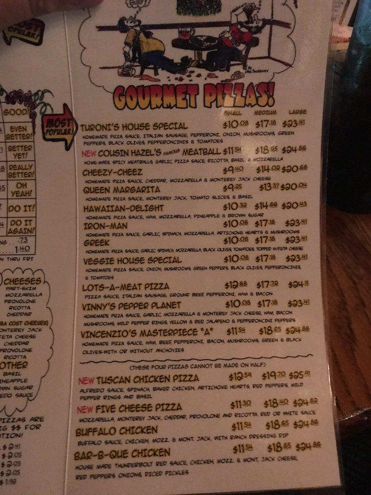 Menu at Turoni's Pizzery & Brewery pizzeria, Evansville, 408 N Main St
