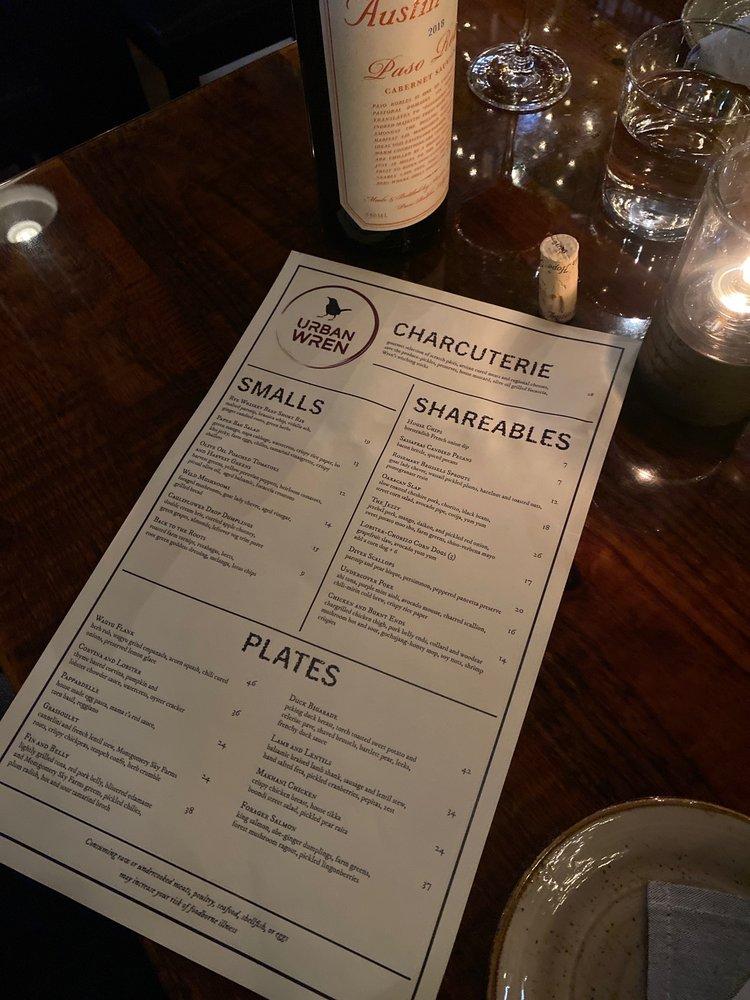 Menu at Urban Wren restaurant, Greenville