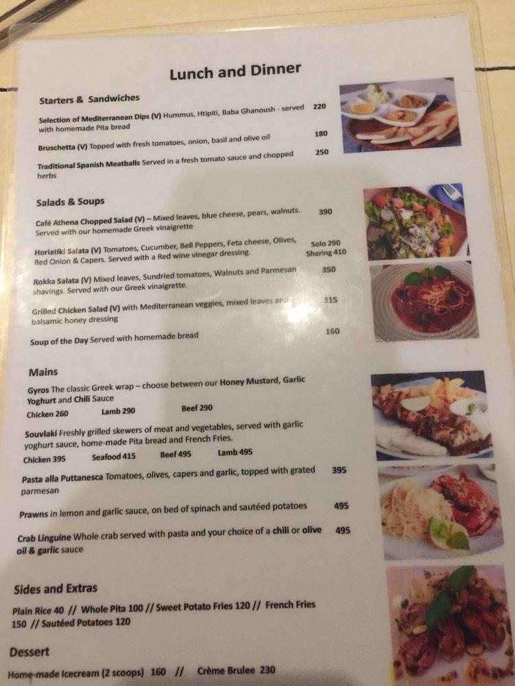 Menu at Cafe Athena, El Nido, Serena St