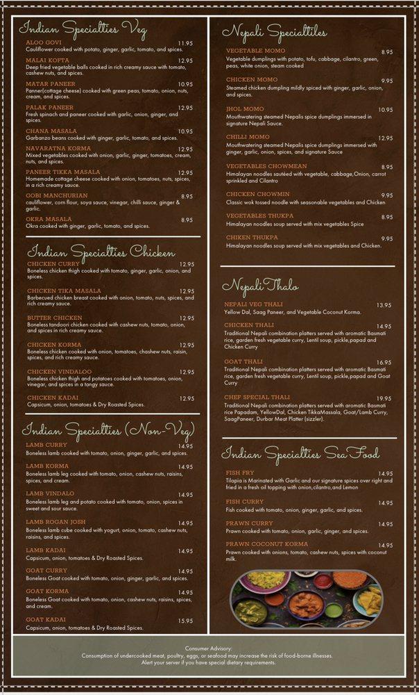 Menu at Durbar Nepali and indian Cuisine, Reynoldsburg