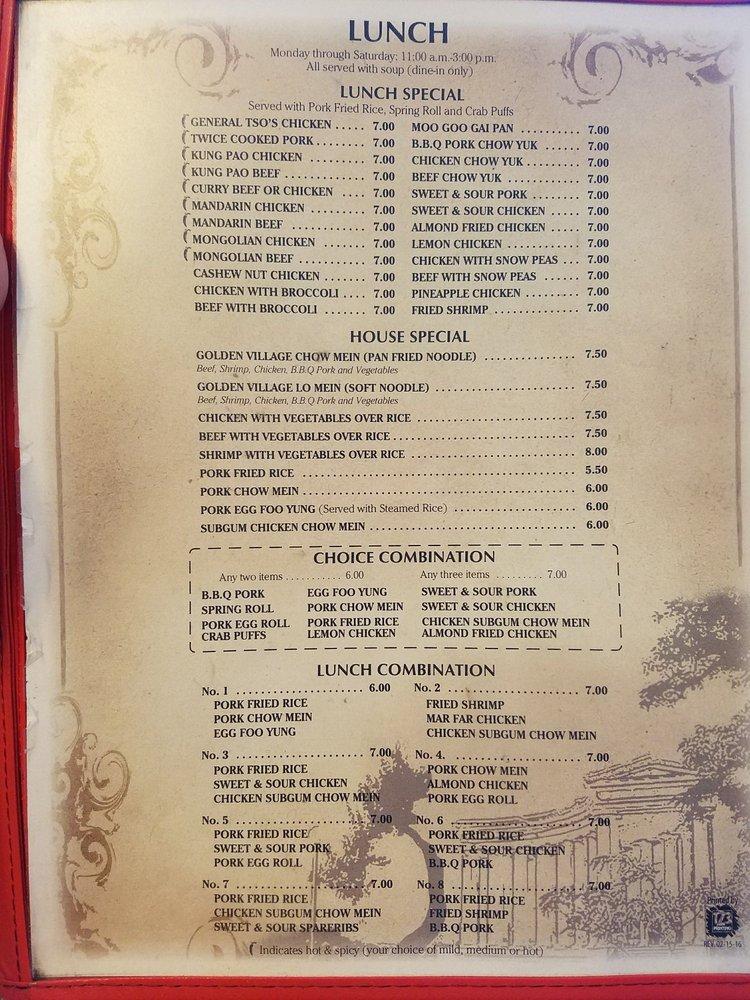 Menu at Golden Village Restaurant, Milton-Freewater