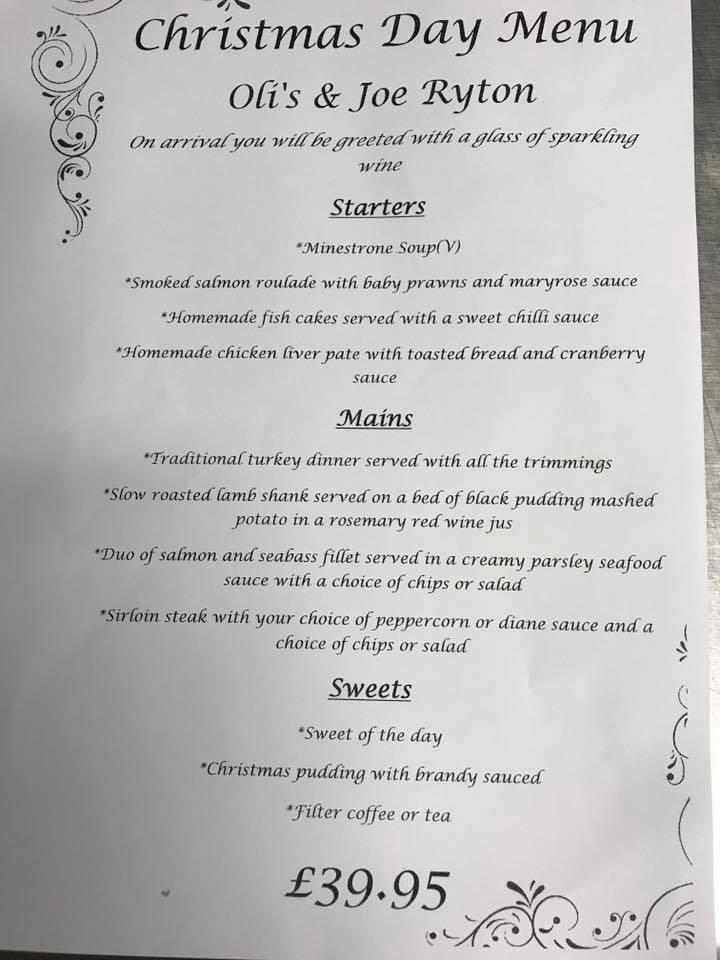 Menu at Aroma Ryton restaurant, Newcastle upon Tyne, 1 Dean Terrace