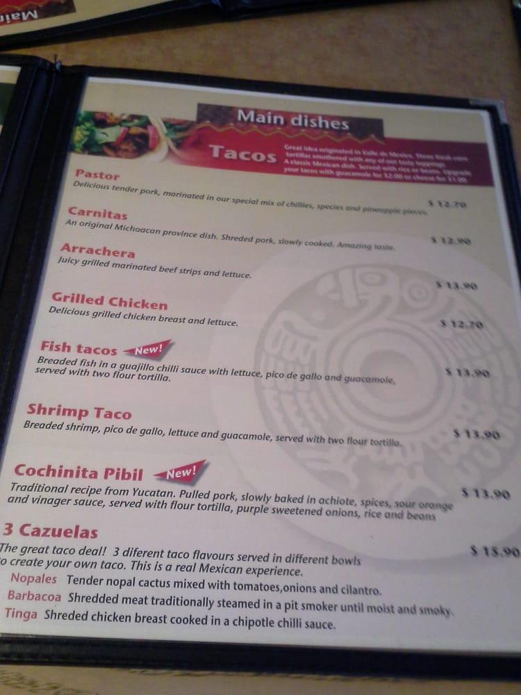 Menu at Chile & Agave Mexican Grill restaurant, St. Catharines