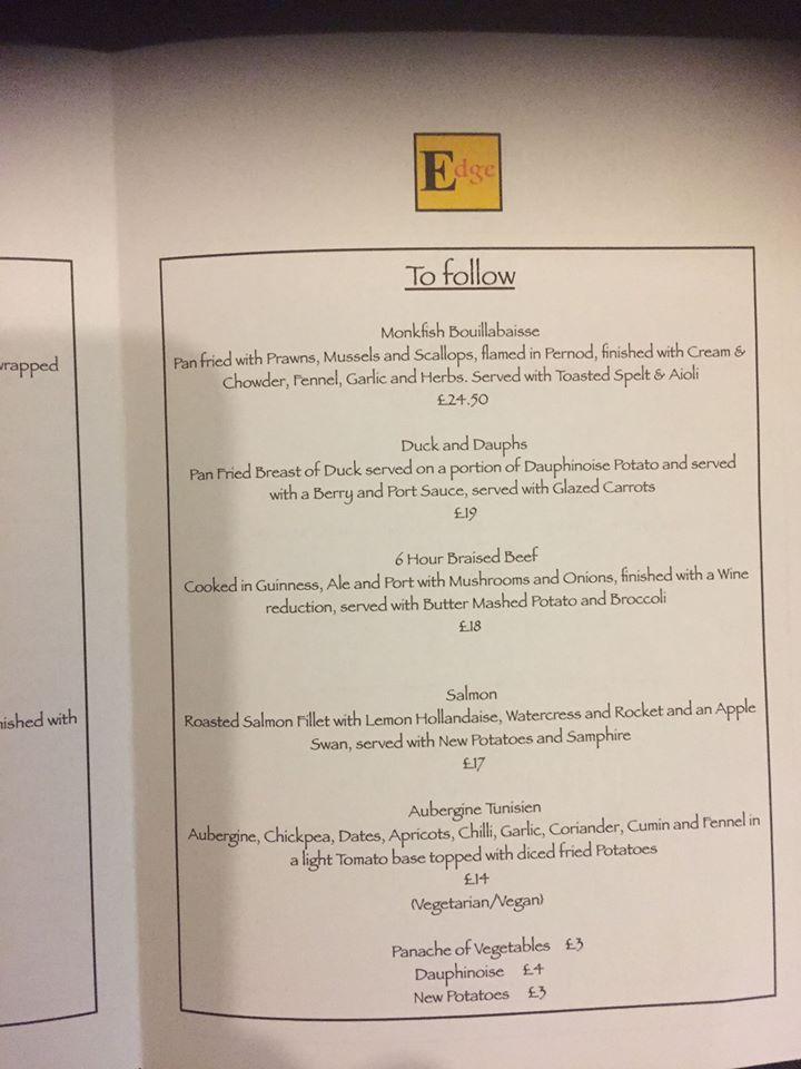 Menu at Edge Restaurant, Weymouth