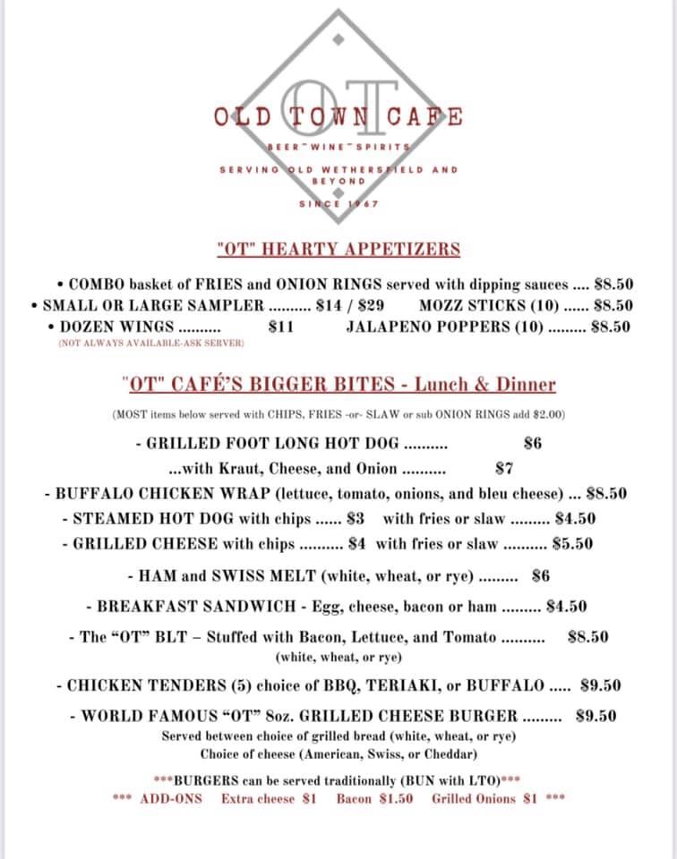 Menu at Old Town Cafe, Wethersfield