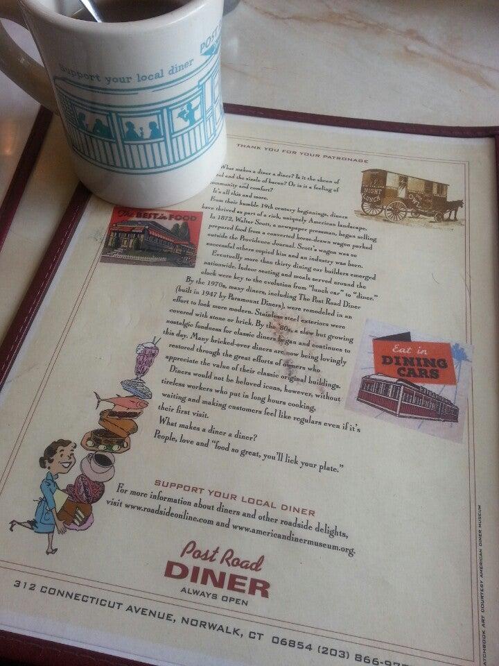 Menu at Post Road Diner restaurant, Norwalk, 312 Connecticut Ave
